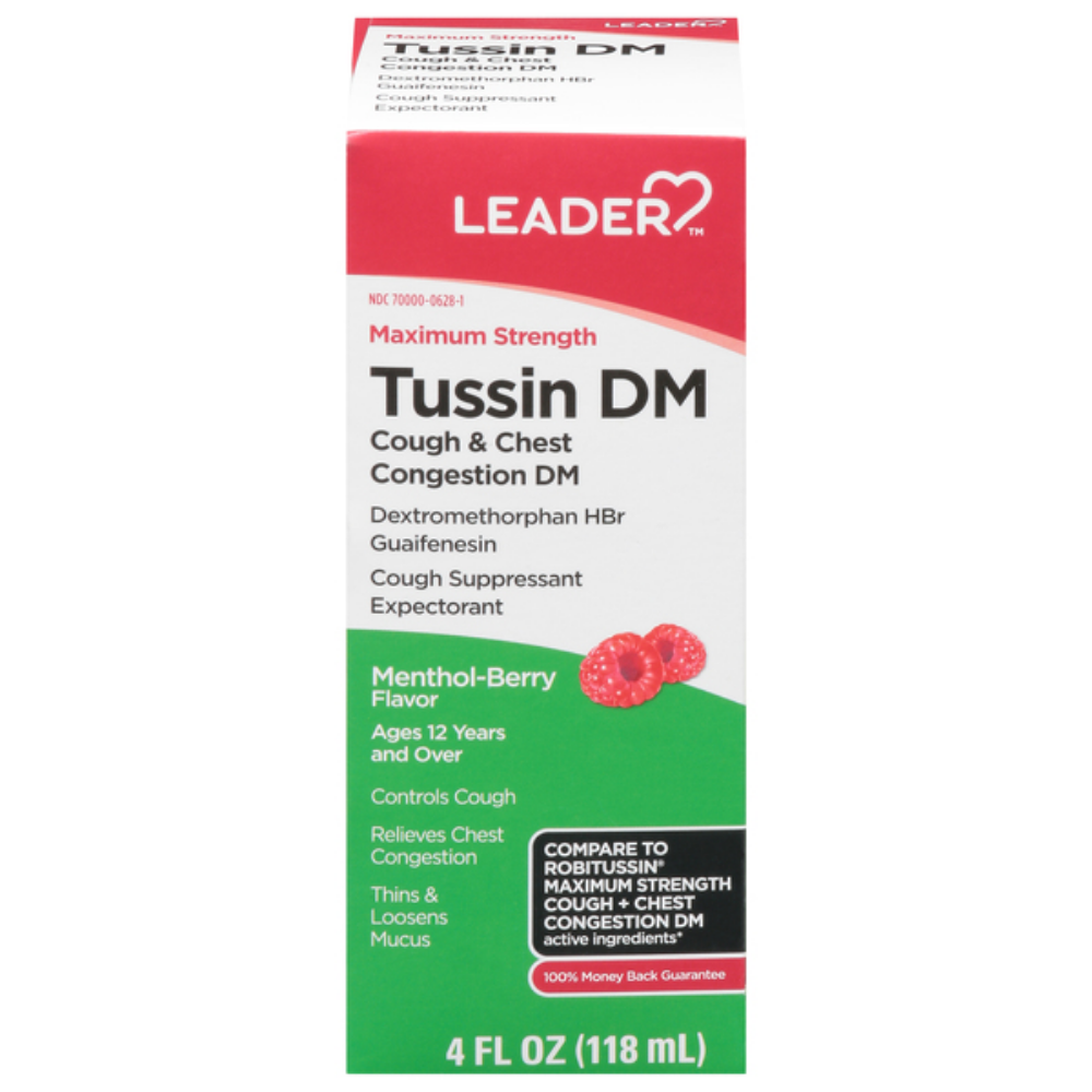 Leader Tussin DM Maximum Strength Menthol-Berry Flavor Cough & Chest ...
